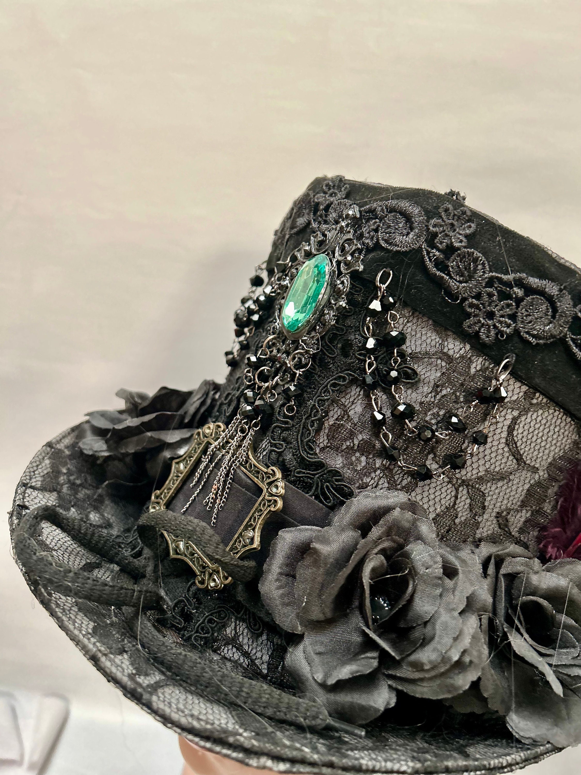 Steampunk Gothic Gunmetal Grey/ Black Lace Tophat With Black Rose ...