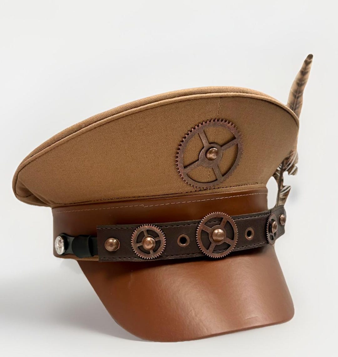 Captain Hat Steampunk Gothic Brown Captain Hat With Pin and Feather ...