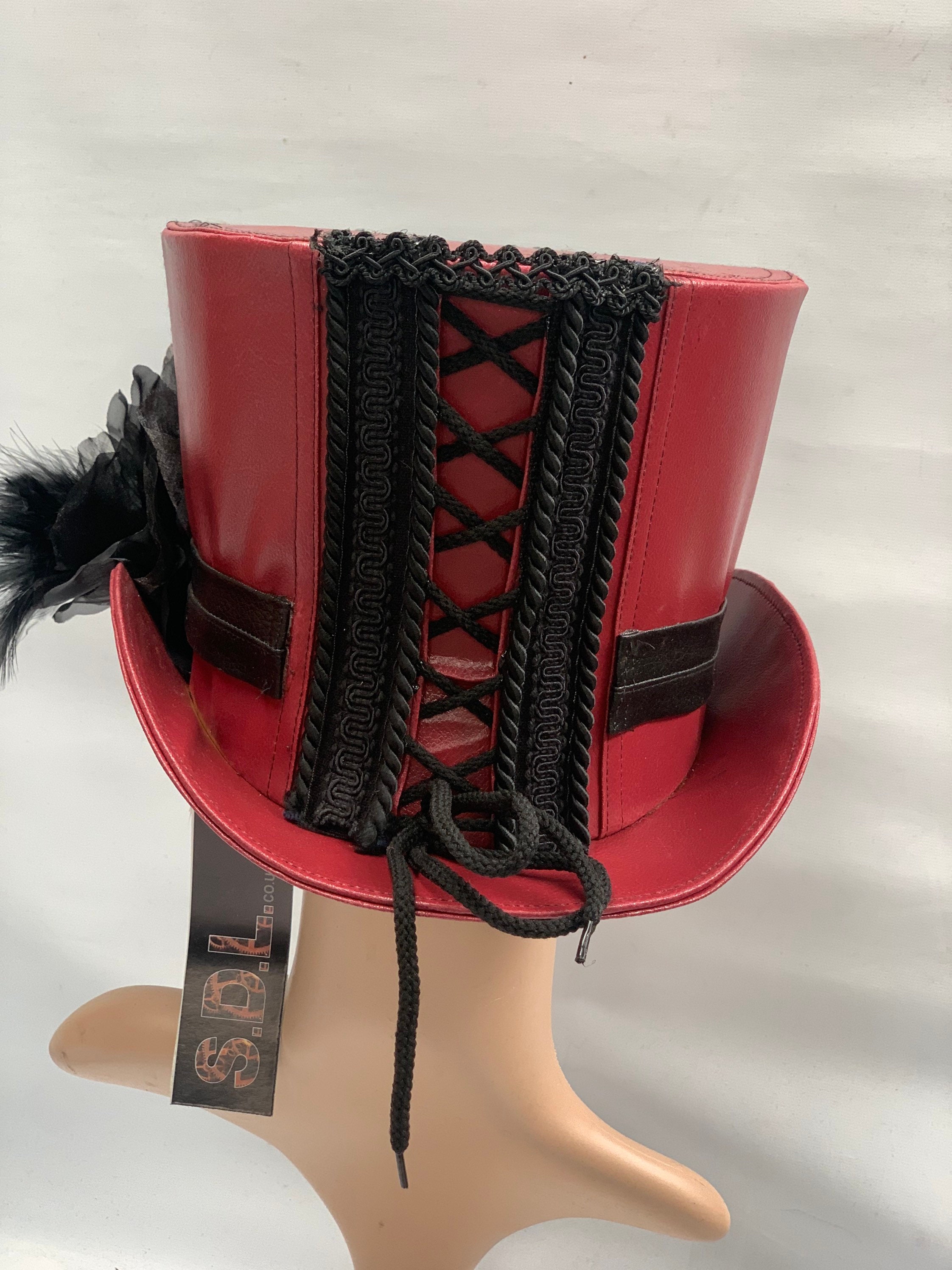 Top Hat SDL Gothic Steampunk Dark Red Leatherette Top Hat With Flower ...