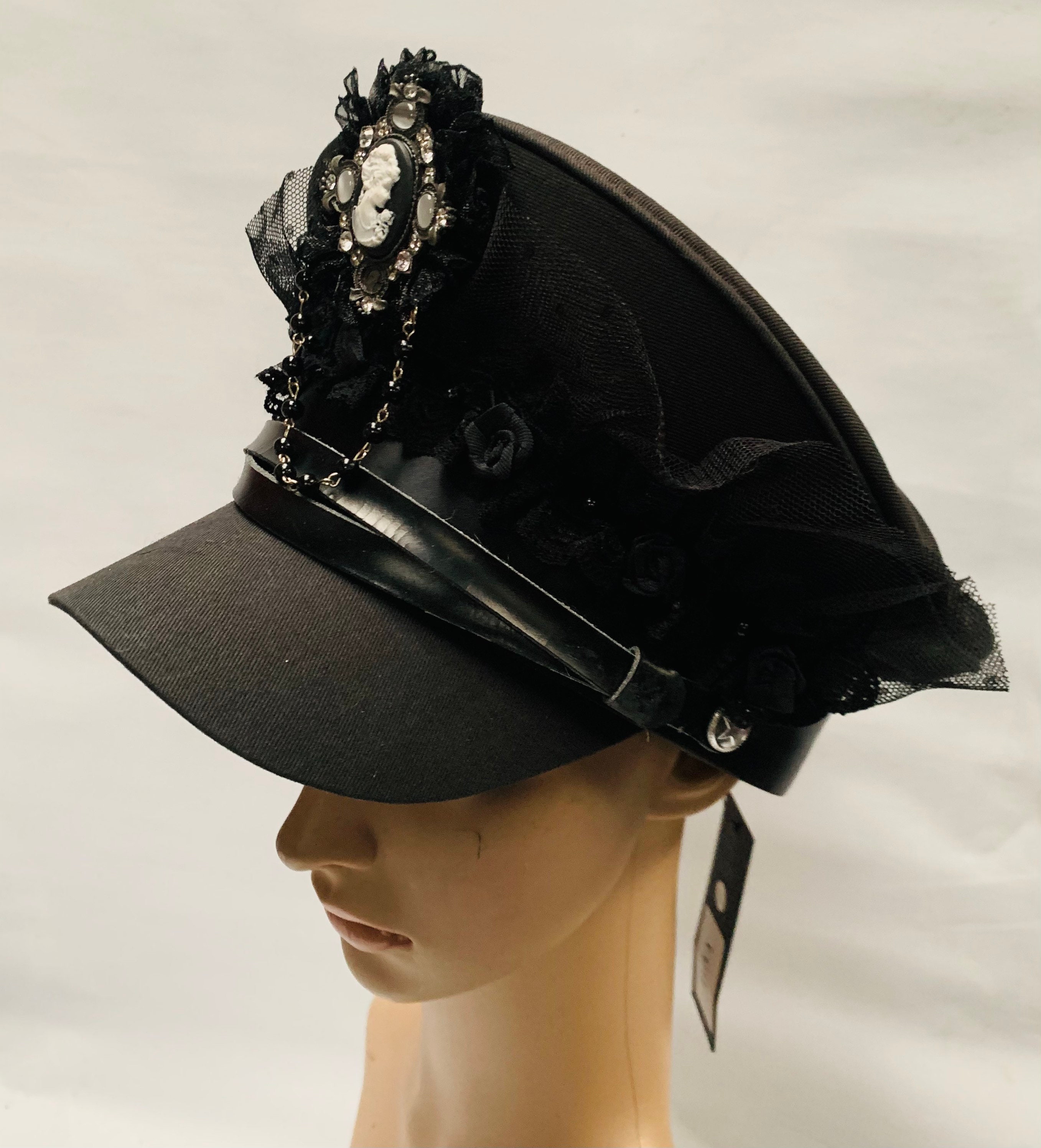 Captain Hat Steampunk Gothic Black Captain Hat With Cameo and - Etsy