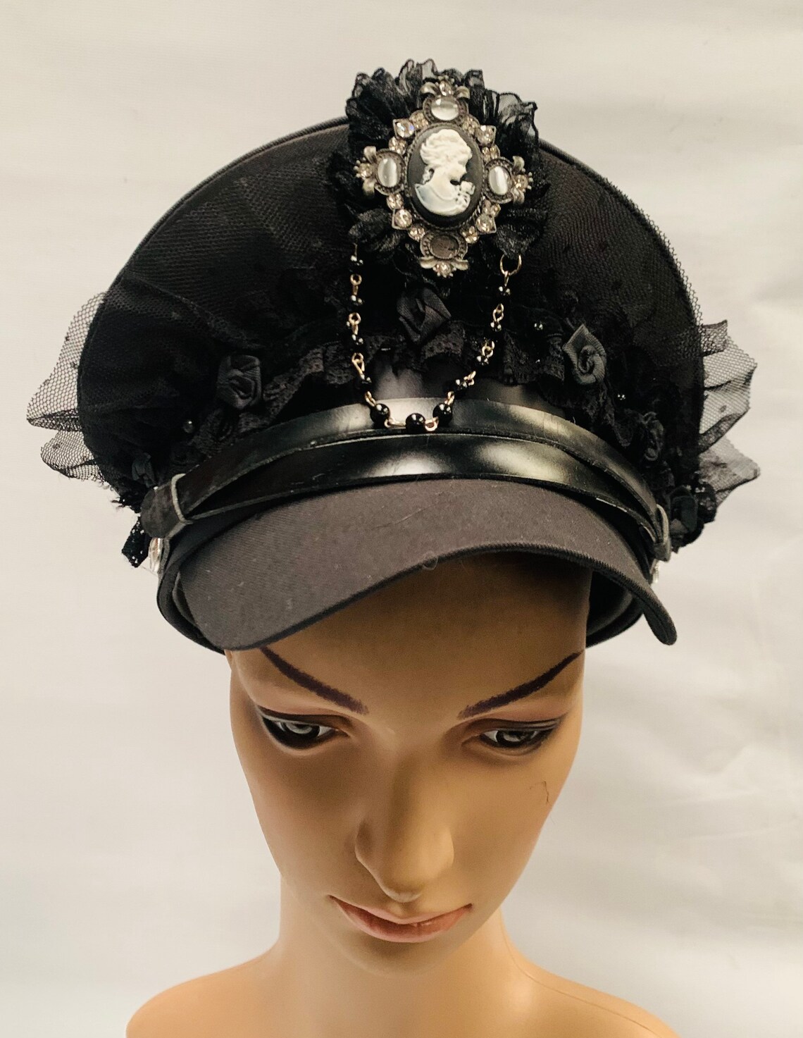 Captain Hat Steampunk Gothic Black Captain Hat With Cameo and - Etsy UK