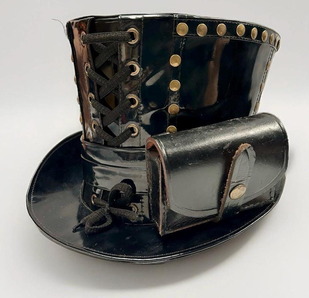 Steampunk / Gothic Black Pvc Top Hat 57 /58cm With Pouch and Rustic ...