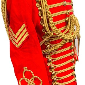 Mens Military Red Gold Braid Officers Jacket Steampunk Epaulette ...