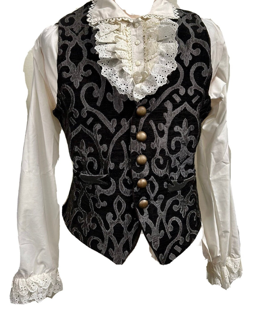 Waistcoat Steampunk /victorian Gothic Tapestry Fitted Black / Grey ...