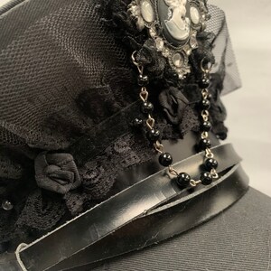 Captain Hat Steampunk Gothic Black Captain Hat With Cameo and Lace Trim ...