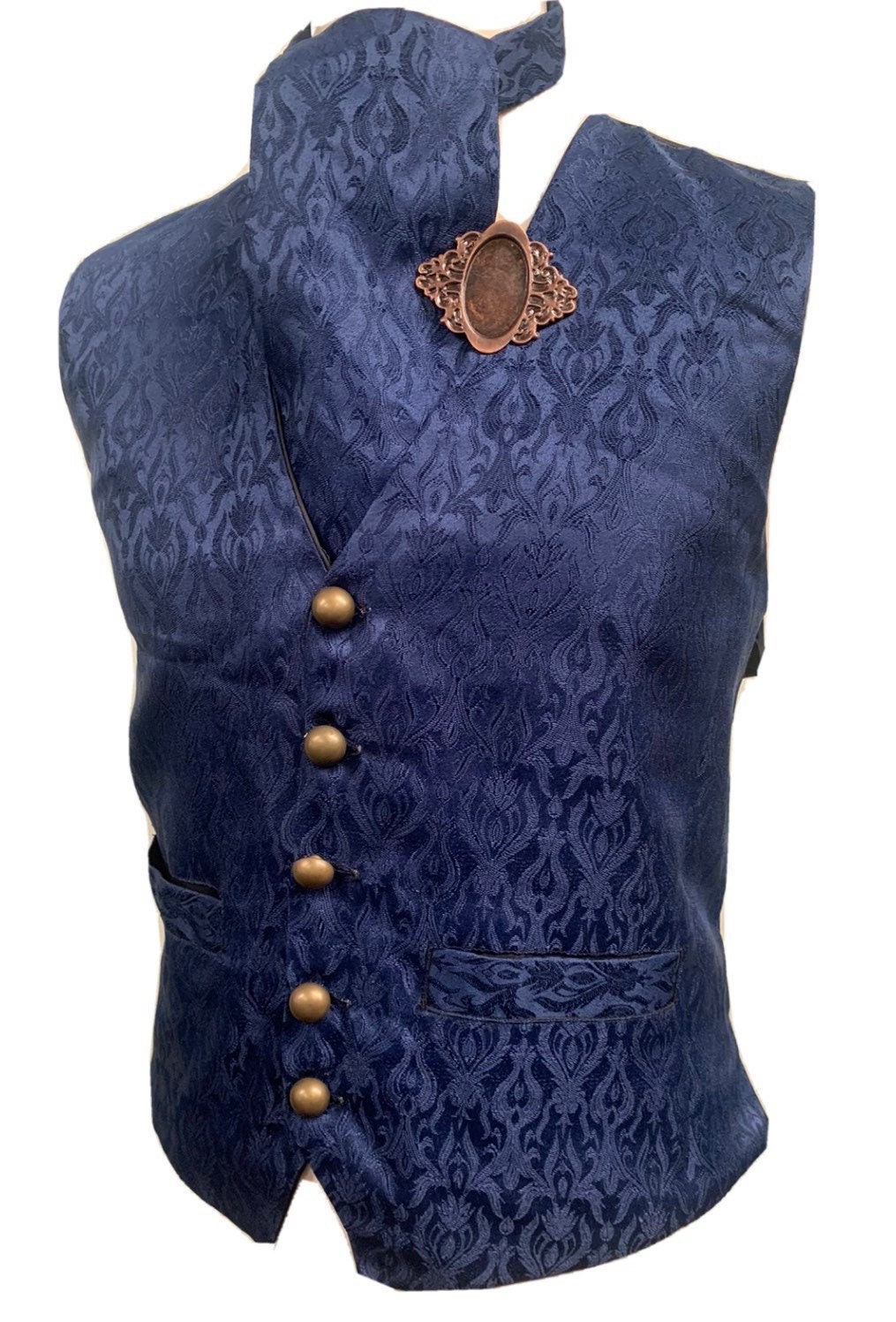 Steampunk Navy Blue Waistcoat/ Cravat/ Pin Ensemble 40/42 - Etsy