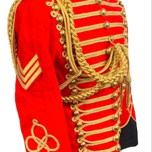 Mens Military Red Gold Braid Officers Jacket Steampunk Epaulette ...