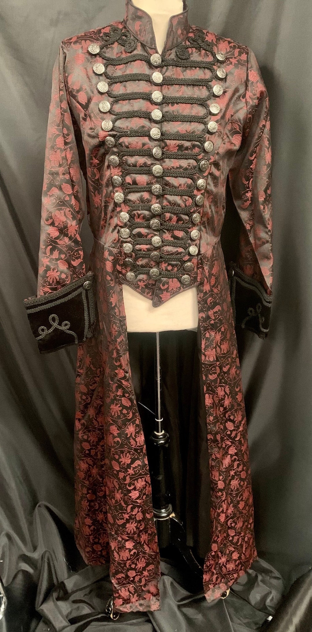 Steampunk / Military ,vintage Vampire / Pirate Red Brocade Long Period ...