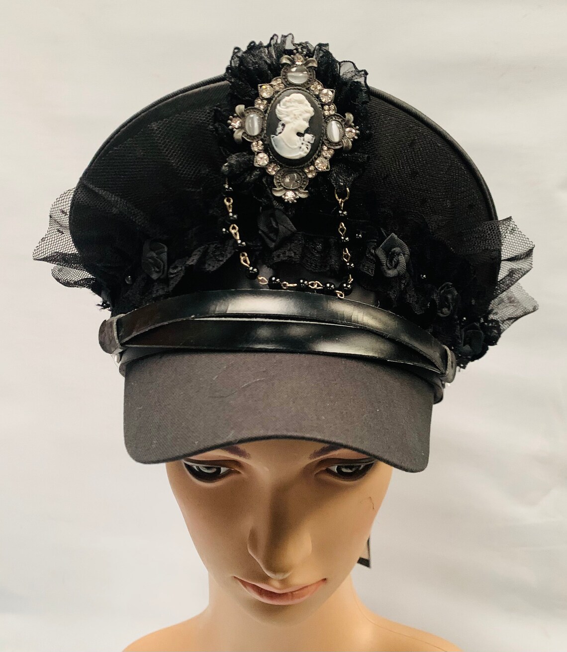 Captain Hat Steampunk Gothic Black Captain Hat With Cameo and - Etsy