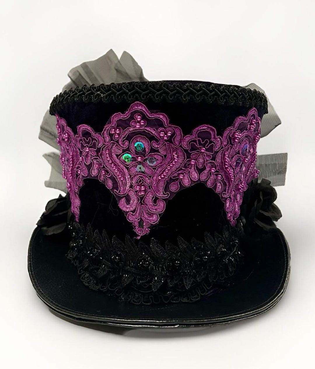 Top Hat Steampunk Gothic Victorian Dark Purple Velvet Tophat With Beads ...
