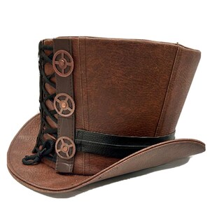 Steampunk Whitby Brown Rustic Top Hat With Rustic Cog Detail Size 60cm ...