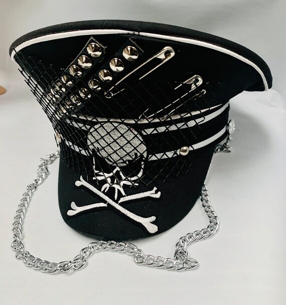 Punk Rock Gothic Black Military Hat With Studs Skull and - Etsy