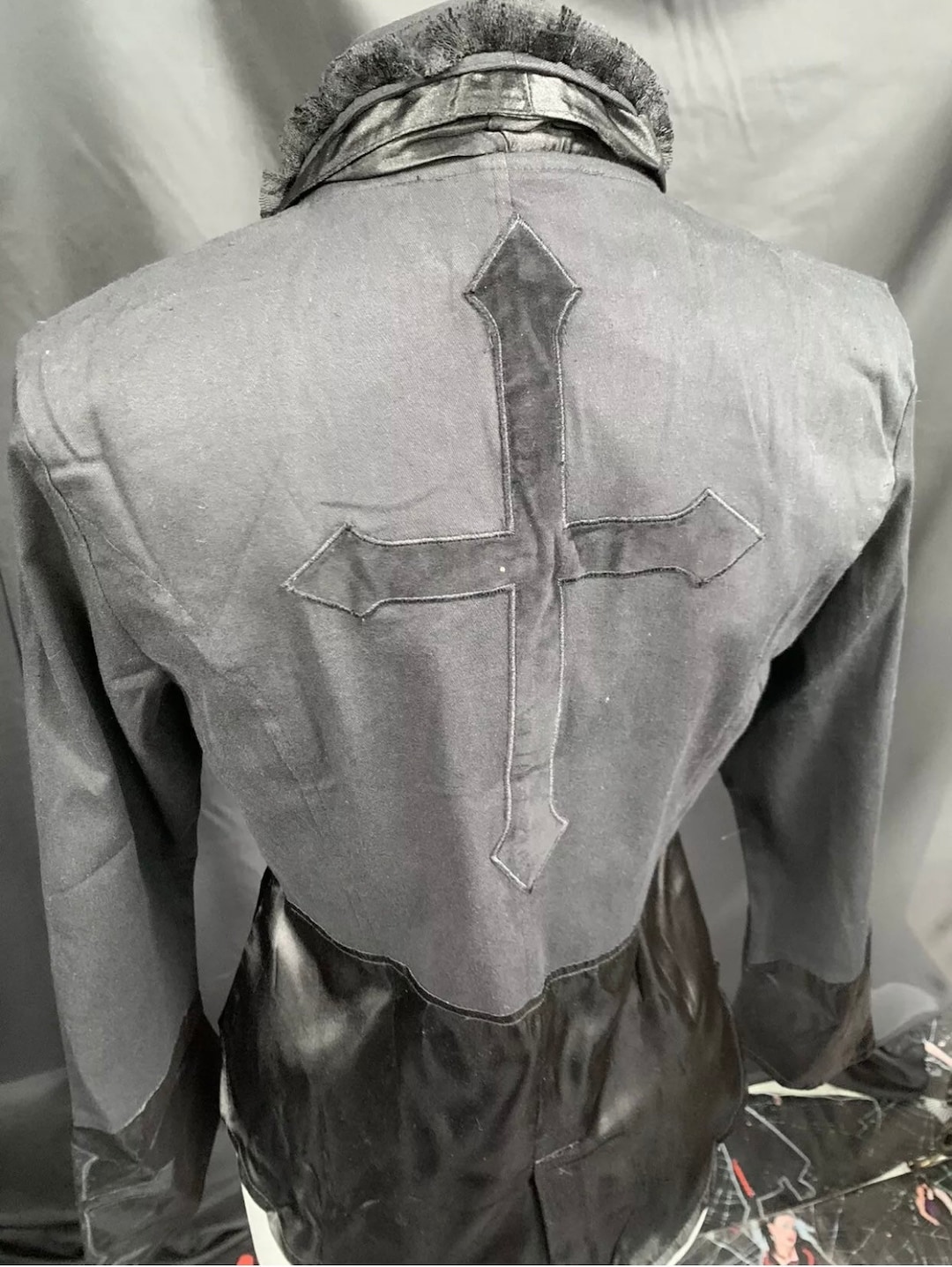 Vintage Raven Black Gothic Jacket, Velvet Cross Detail (size M) - Etsy