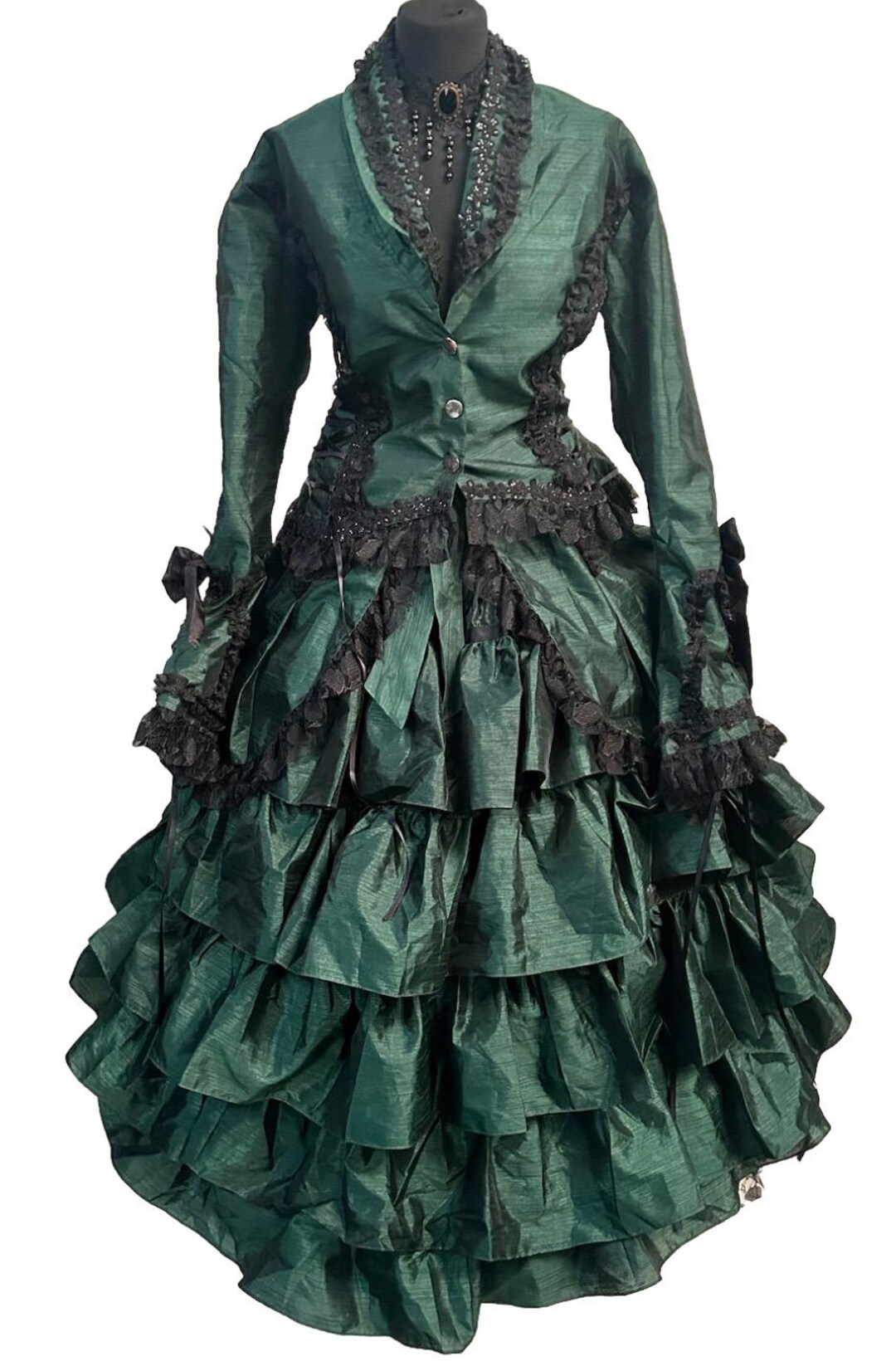 Gothic Steampunk Outfit: Green Victorian Jacket and Tiered Skirt (ML ...