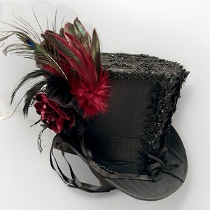 Top Hat Steampunk Gothic Victorian Black Tafeta Tophat With Lush ...