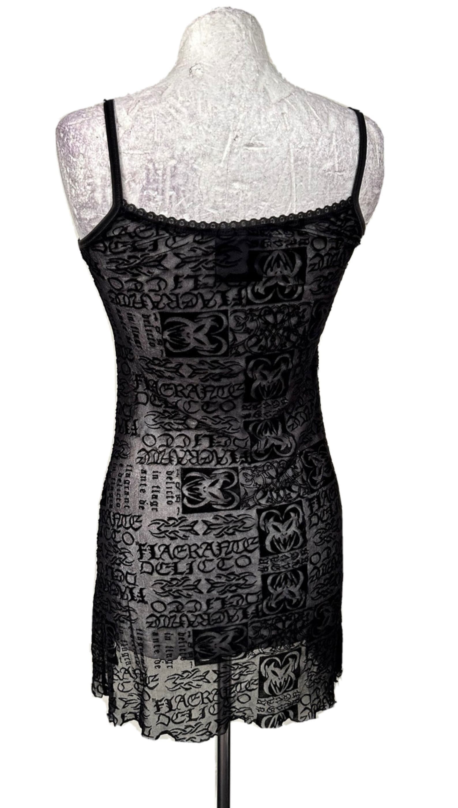 Vintage Gothic Strappy Dress - Raven Print, Stretchy Mesh - Etsy