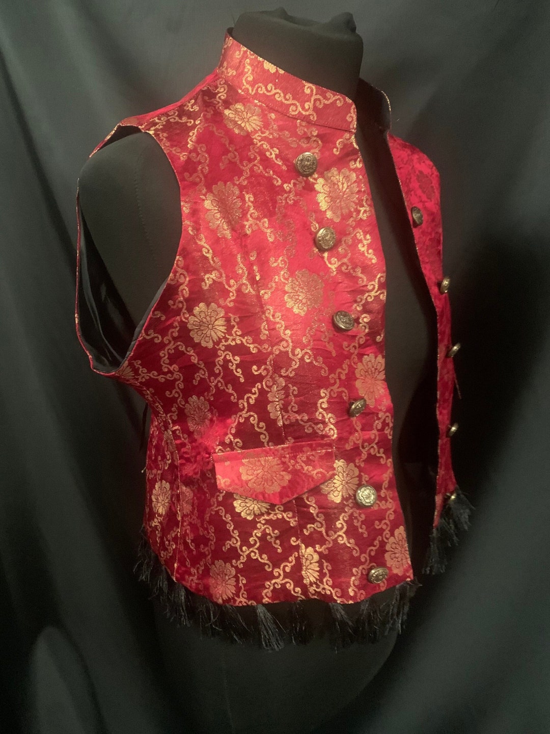 Steampunk Red / Gold Steampunk Brocade Open Fronted Waistcoat Sm - Etsy