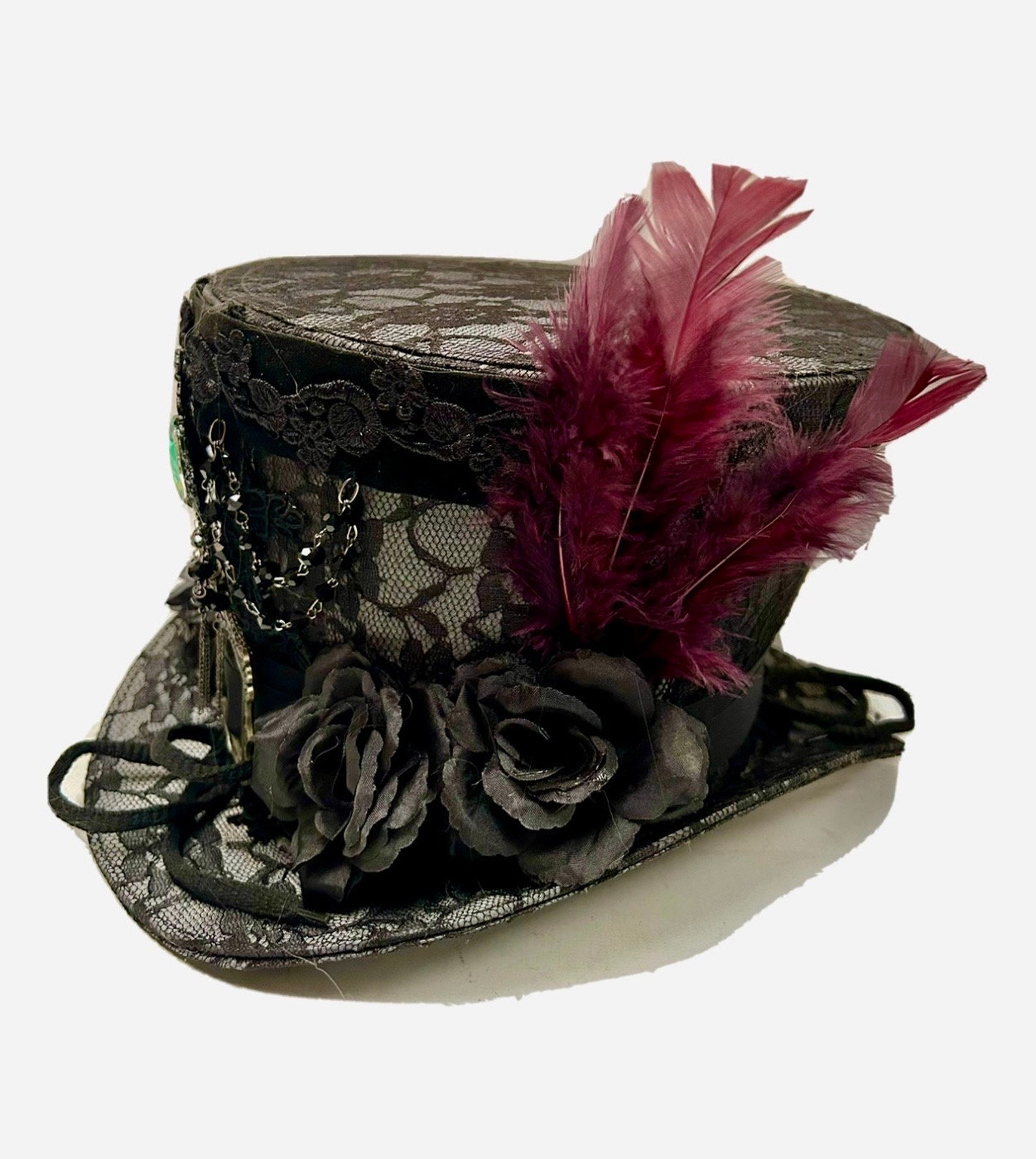 Steampunk Gothic Gunmetal Grey/ Black Lace Tophat With Black Rose ...