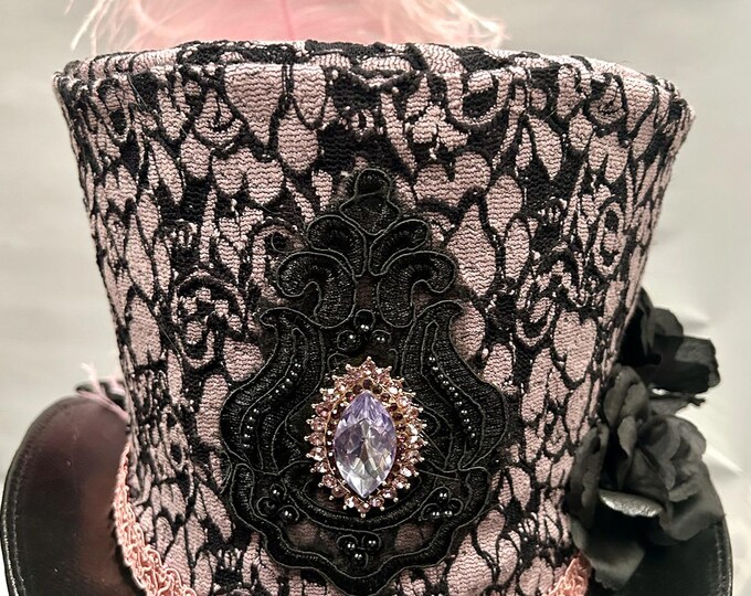 Hat Tophat Steampunk Gothic Top Hat Pink /black Tophat With Large Pink ...
