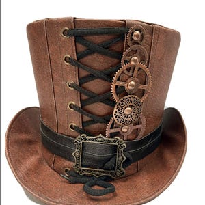 Steampunk Whitby Brown Rustic Top Hat With Rustic Cog Detail Size 60cm ...