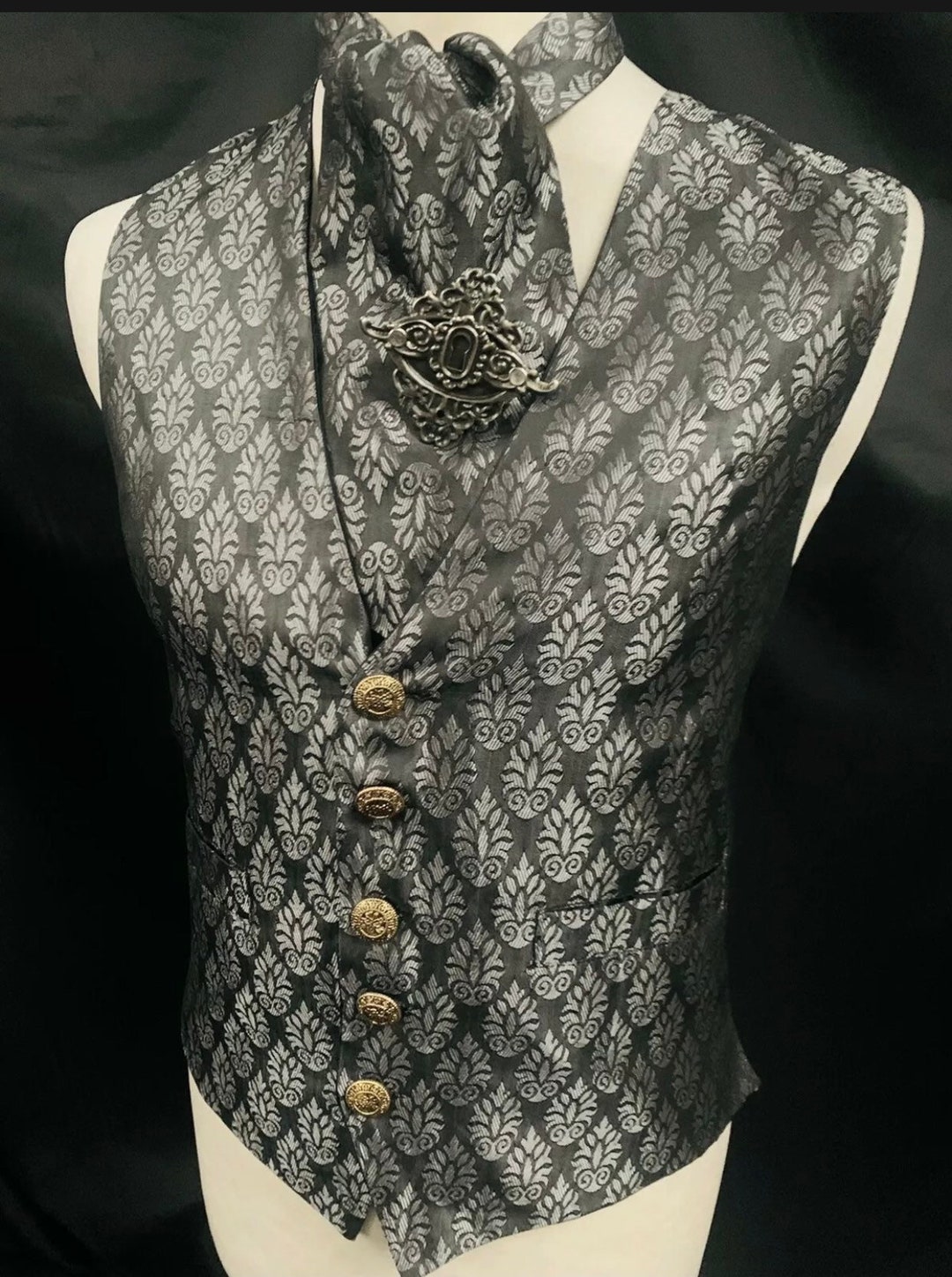 Men’s Vest Waistcoat Steampunk Gothic Clothing Gunmetal Brocade ...
