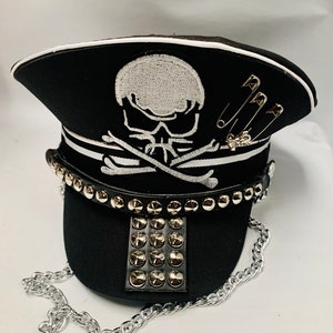 Punk Rock Gothic Black Military Captain Hat With Studs and Skull - Etsy