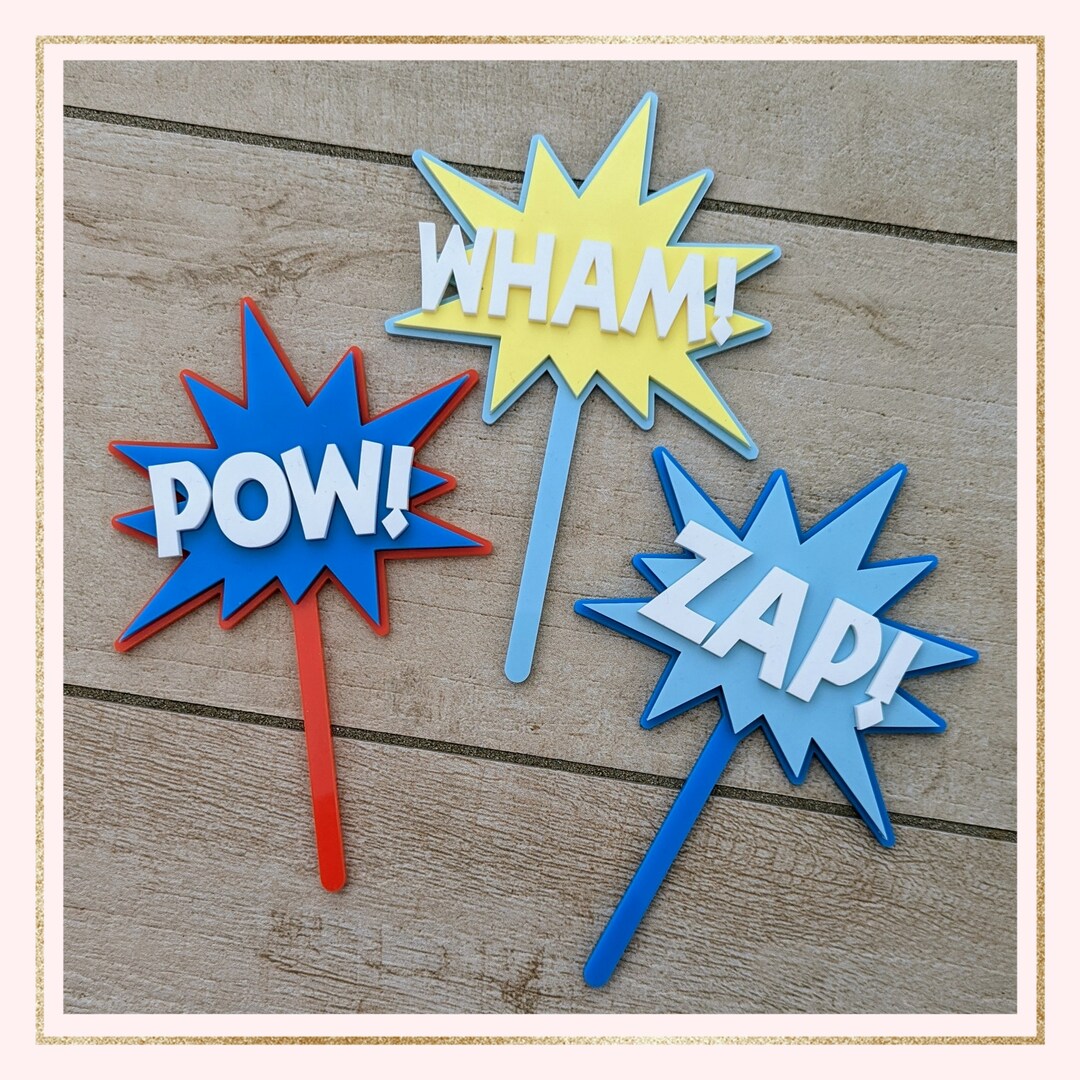 Superhero Explosion Cake Topper, Pow, Wham, Boom, Zap - Etsy