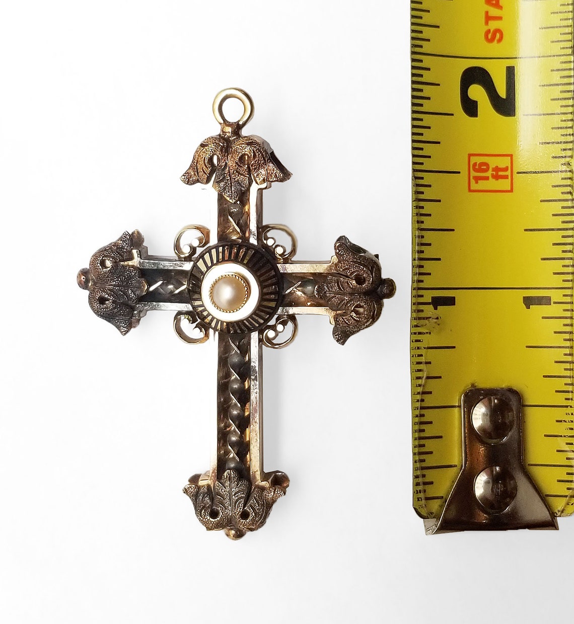 Antique 1800s Victorian Cross With Pearls and Black Enamel in 10K Gold ...