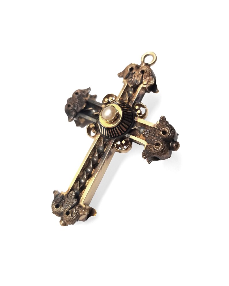 Antique 1800s Victorian Cross With Pearls and Black Enamel in 10K Gold ...