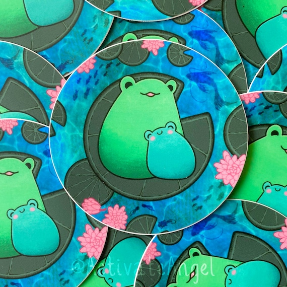 Frogs on Lily Pad Sticker | Etsy