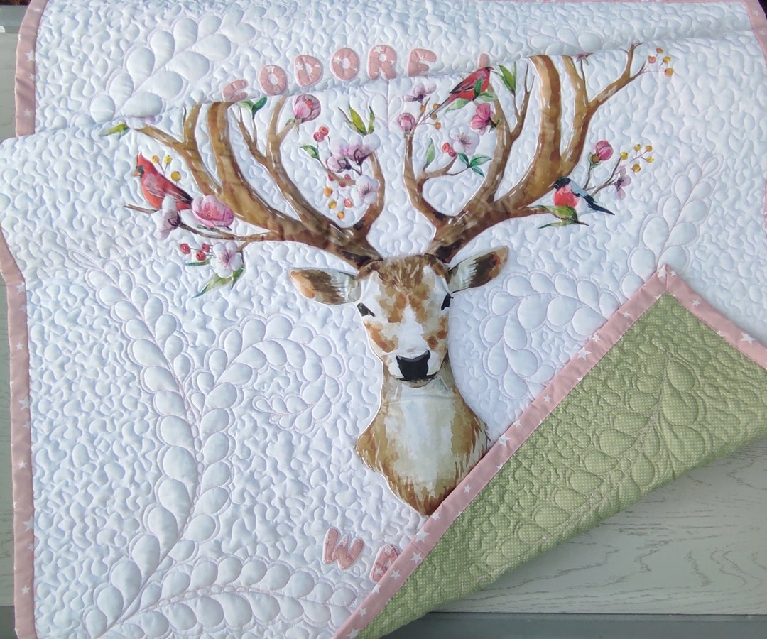 Personalized Baby Quilt Handmade Deer Baby Quilt Animal Baby Blanket ...