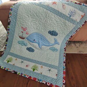 Sea Life Quilt Handmade Baby Quilt Whale Blanket Toddler Boy Quilt Blue ...