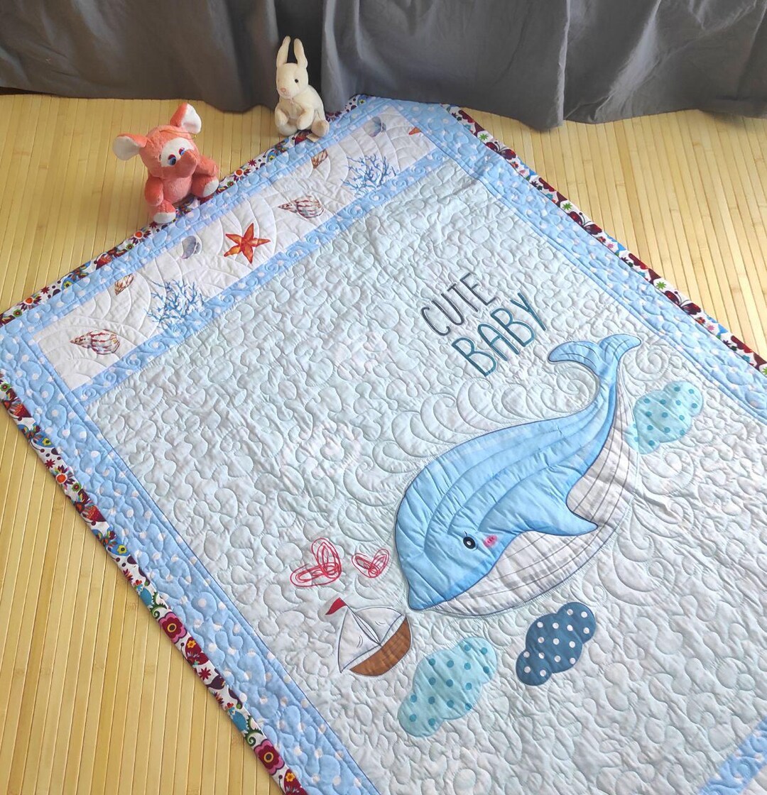 Whale Blue Play Mat Tummy Time Play Mat Quilted Blanket Crib Quilt - Etsy