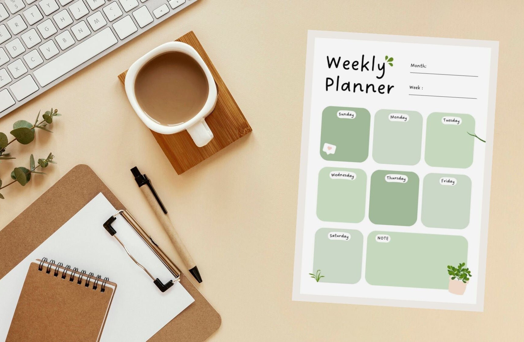 Plant Themed Weekly Planner, Instant Download Planner, Minimal ...