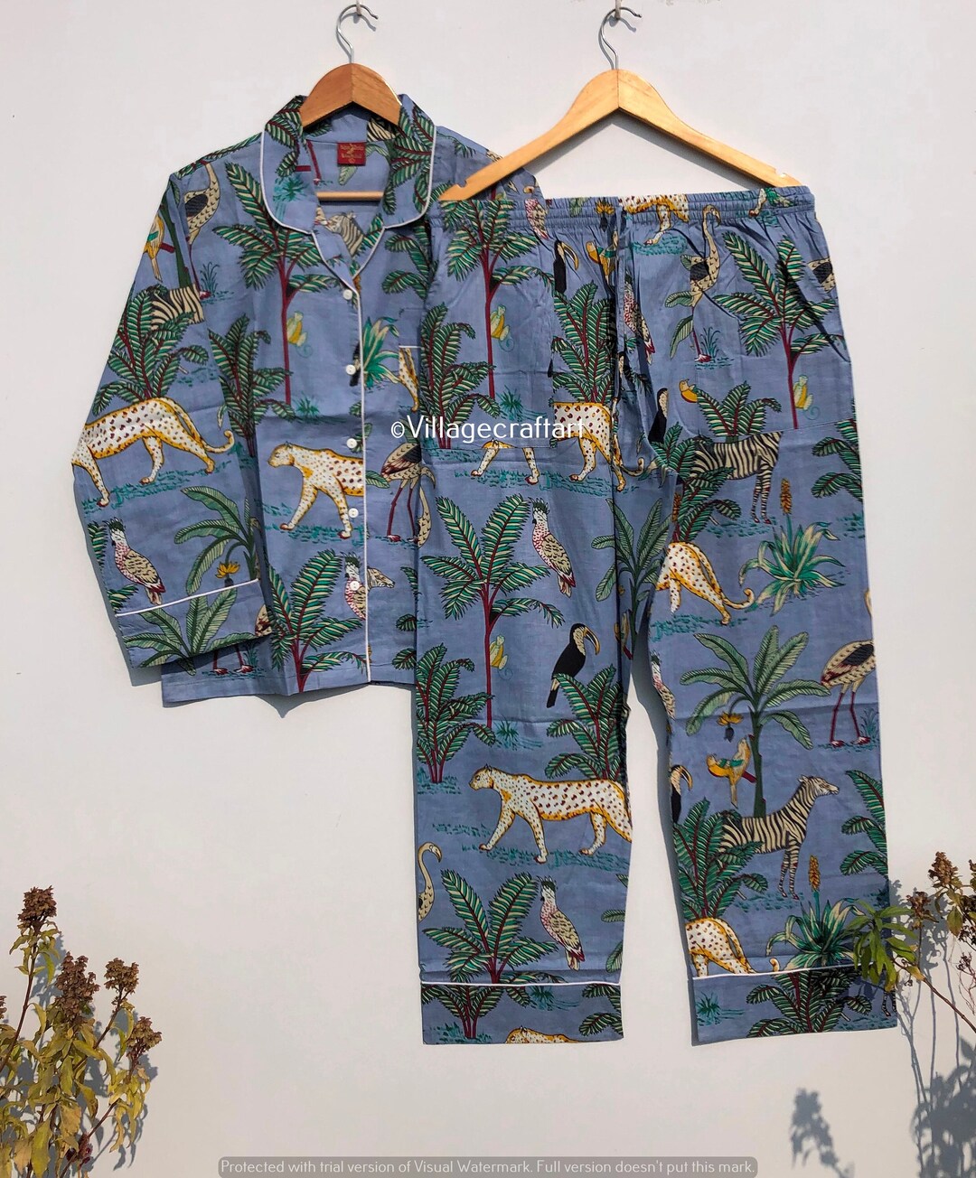 Tiger Print Pajamas/adult PJ Set/wedding's Gift/ Cotton Pajama Set ...