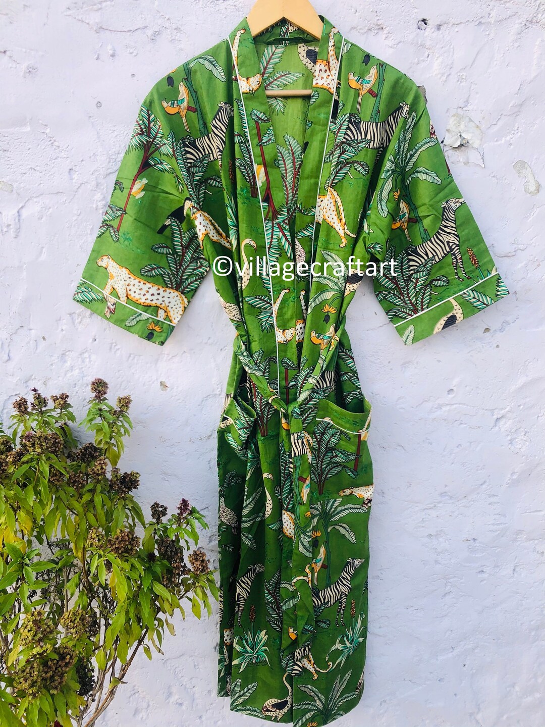 EXPRESS DELIVERY Green Tiger Print Cotton Robe Casual - Etsy