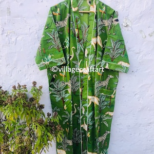 EXPRESS DELIVERY Green Tiger Print Cotton Robe Casual - Etsy