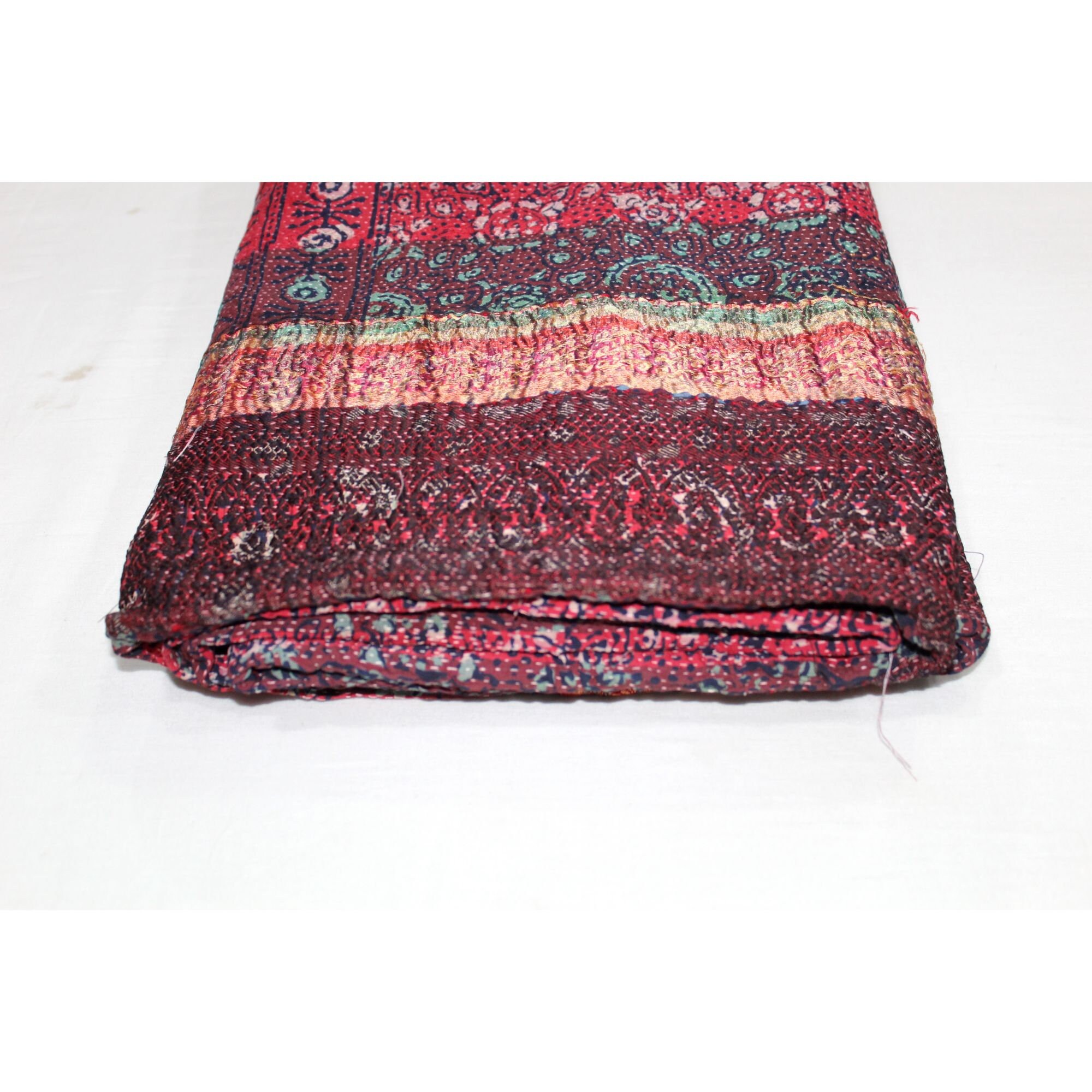 Vintage Handmade Ajrak Print Kantha Ajrak Kantha Quilt Cotton Blanket Throw Cotton Kantha ...