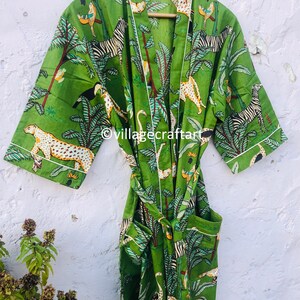 EXPRESS DELIVERY Green Tiger Print Cotton Robe Casual - Etsy