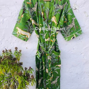 EXPRESS DELIVERY Green Tiger Print Cotton Robe Casual - Etsy