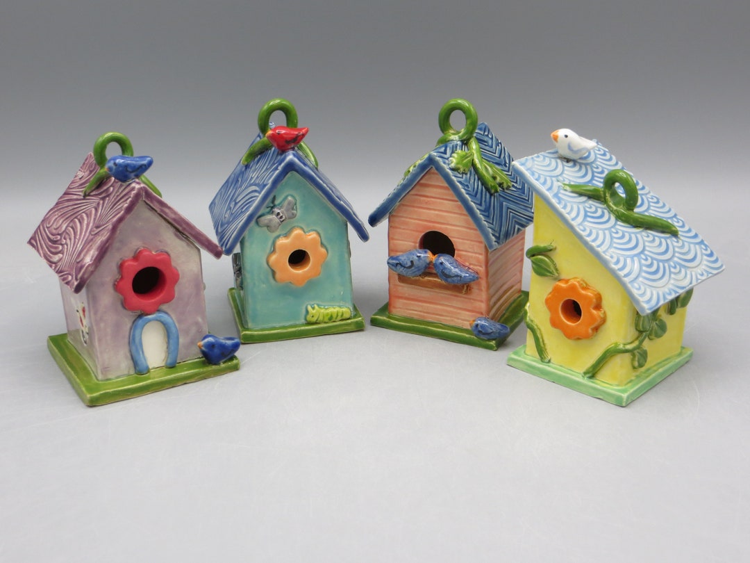 Small Ceramic Bird Houses Bird House Ornaments - Etsy