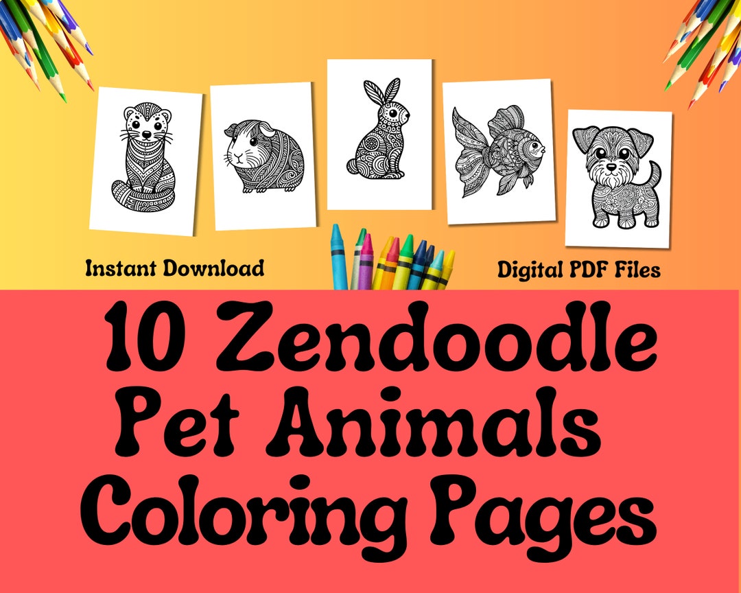 Zendoodle Pet Animals Coloring Pages, 10 Unique Animal Designs ...