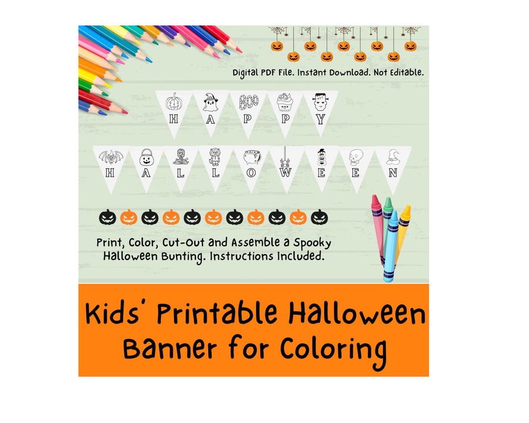 Kids Halloween Coloring, Printable Halloween Banner Bunting, Kids ...