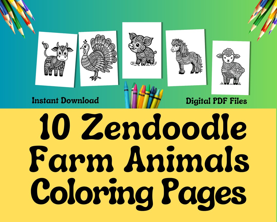 Zendoodle Farm Animals Coloring Pages, 10 Unique Animal Designs ...
