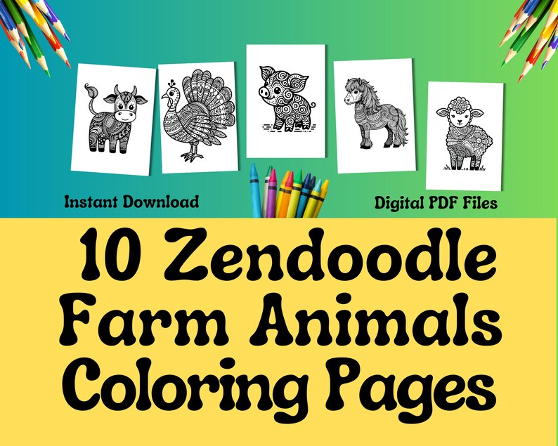 Zendoodle Farm Animals Coloring Pages, 10 Unique Animal Designs ...