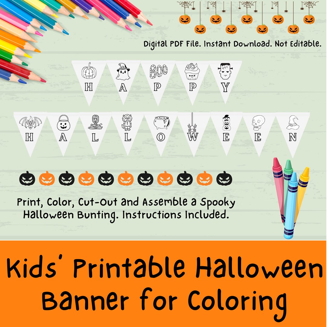 Kid's Coloring Printable Halloween Banner Bunting, Kid's Halloween ...