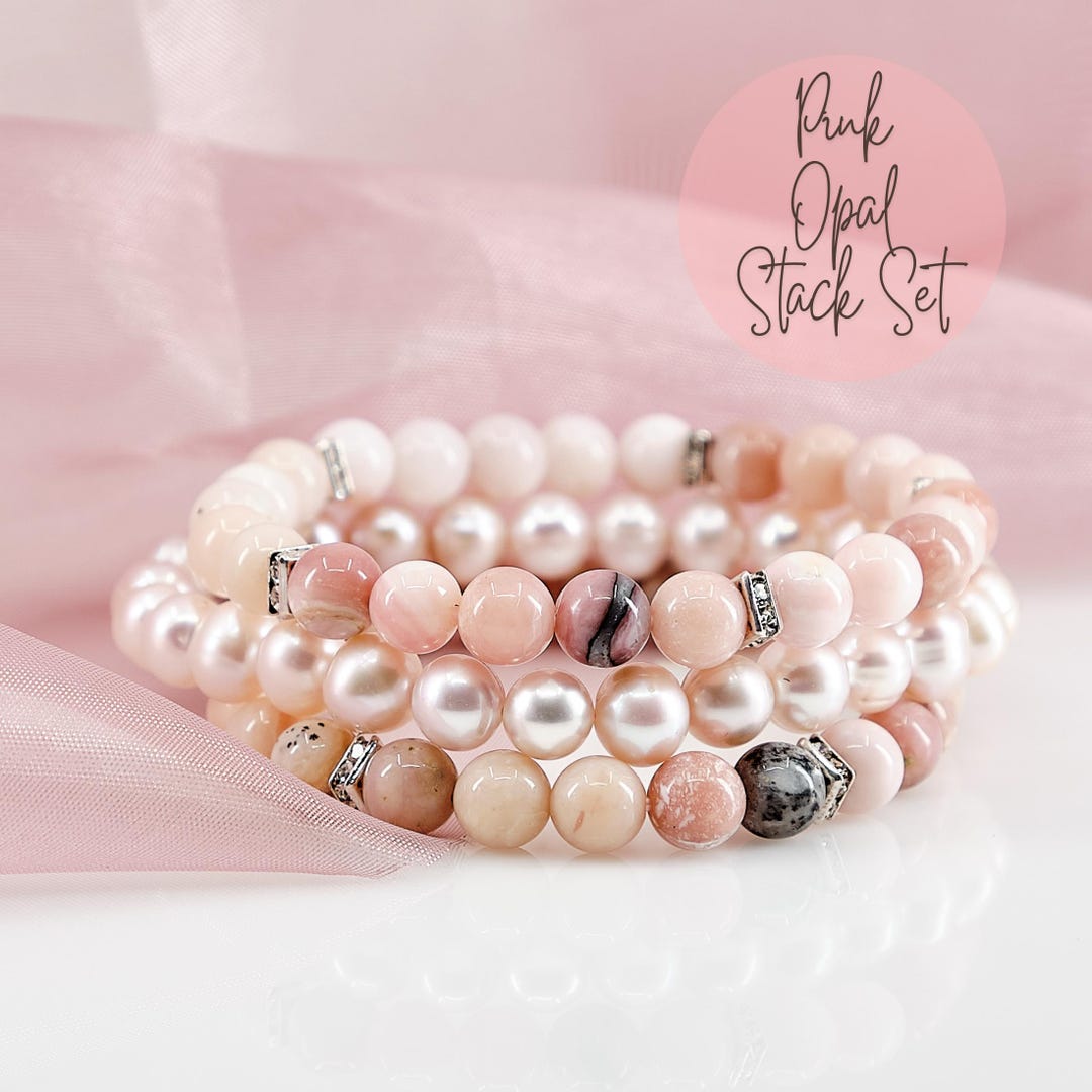 Pearl & Gemstone Bracelet Set | Peruvian Pink Opals Freshwater Pearls ...
