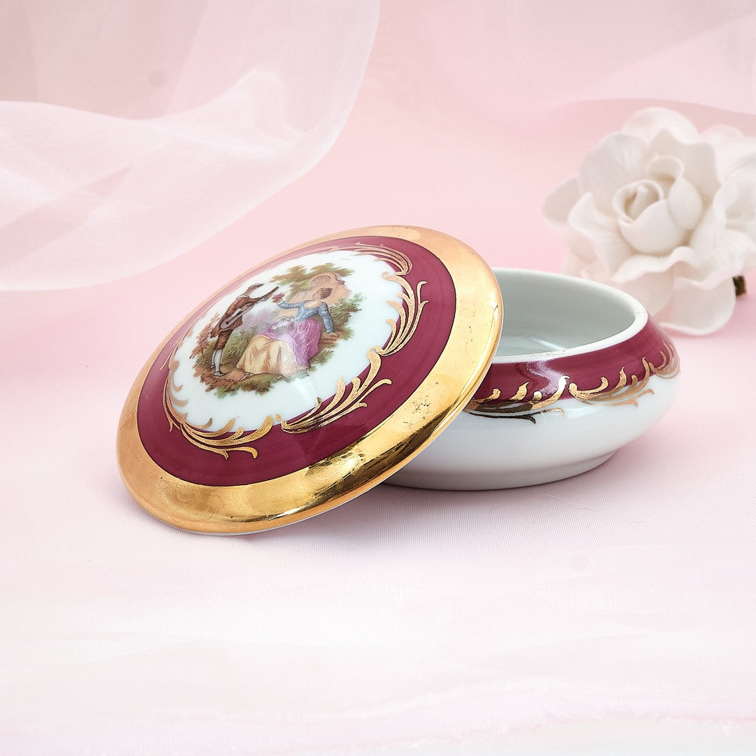 French Limoges Trinket Box, Vintage Porcelain Jewelry Box With Lid With ...