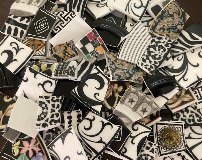 95 Mosaic China Tiles in Black and White Mix lot 92 - Etsy