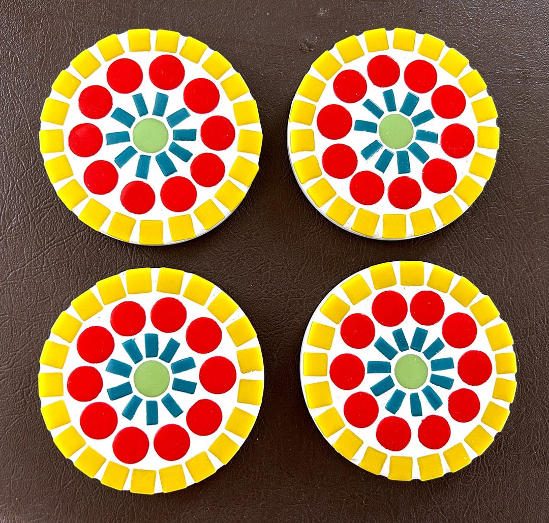 Mosaic Coasters: Handmade Set of Four - Etsy